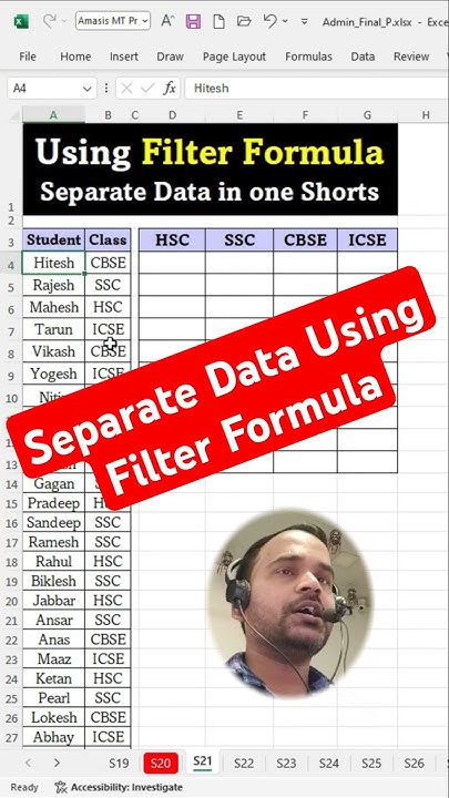 Filter Formula Separate Data in One Click | Filter Formula in Excel | Filter Formula | #ytshorts ...