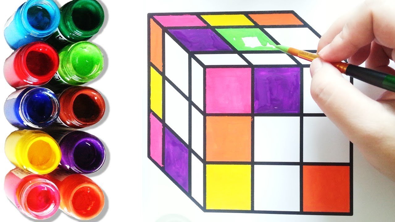 Rubik's Cube Drawing and Coloring with Poster Colors | Coloring Pages ...
