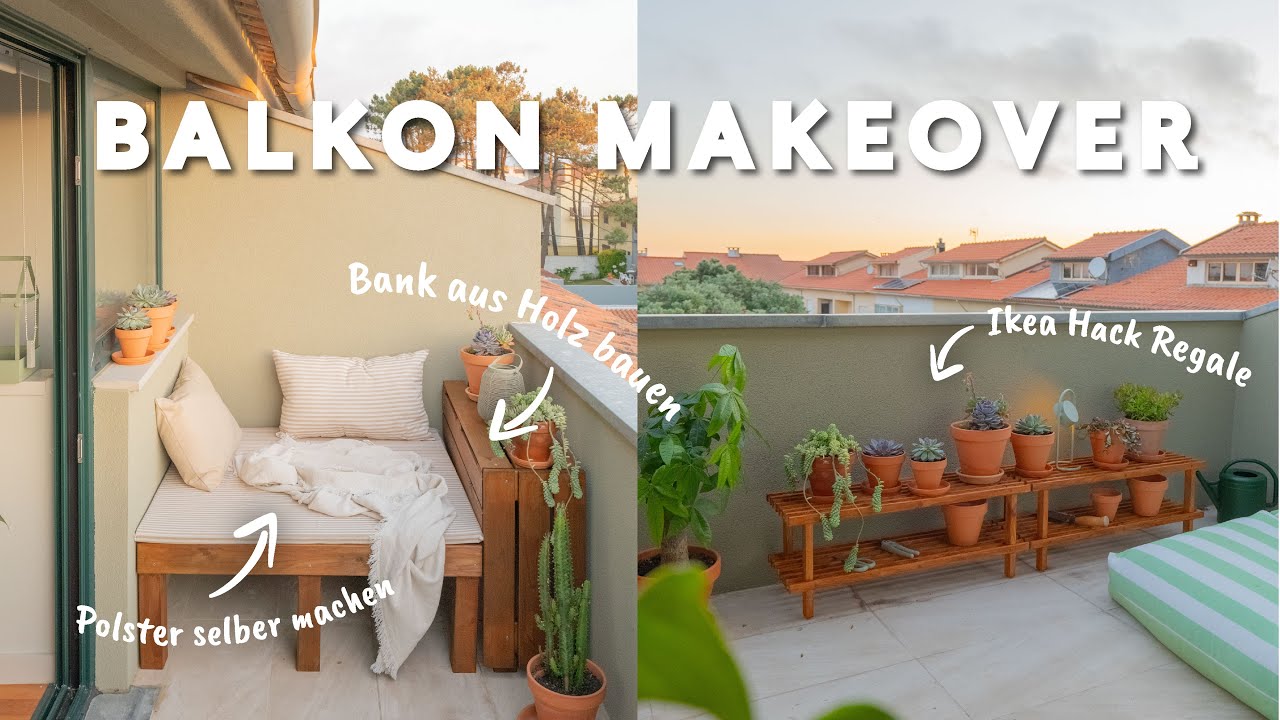 DIY Balkon Makeover | Balkon-Bank aus Holz selber bauen & Outdoor Ikea ...
