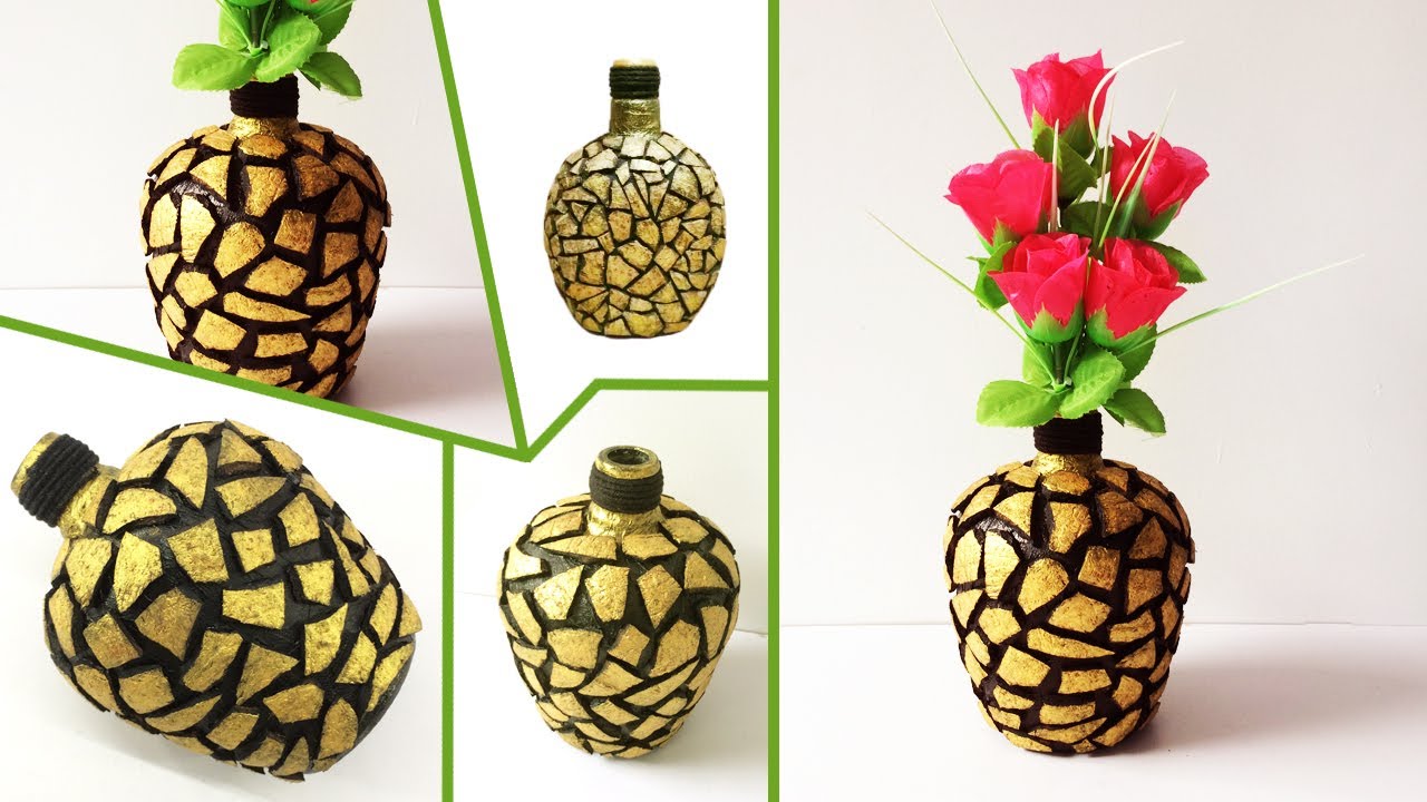 Beautiful Coconut Shell Bottle Work | DIY Bottle Art | Bottle Painting ...