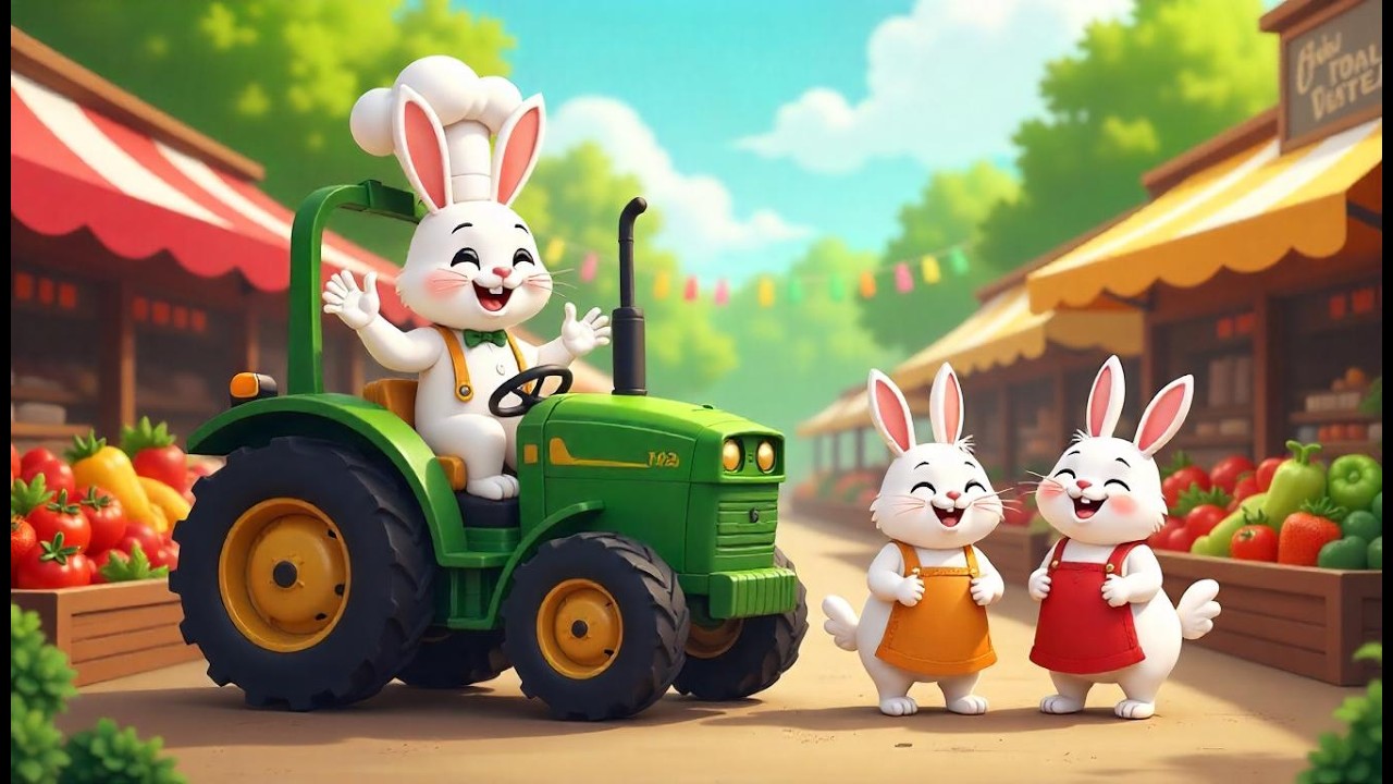 Bunny Tractor Adventure with Cats and Fish | Fun Animal Nursery Rhyme ...