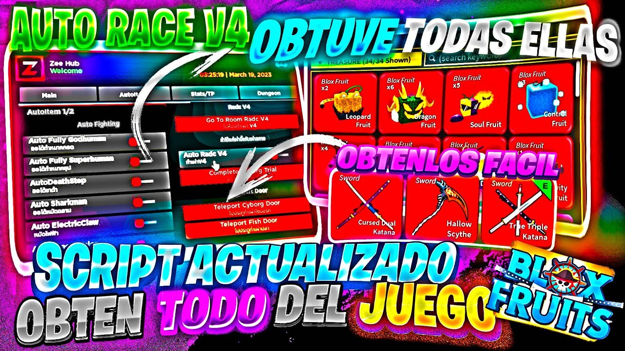 EL MEJOR SCRIPT PARA BLOX FRUITS CON AUTO RACE V4, AUTO MIRAGE, AUTO ...