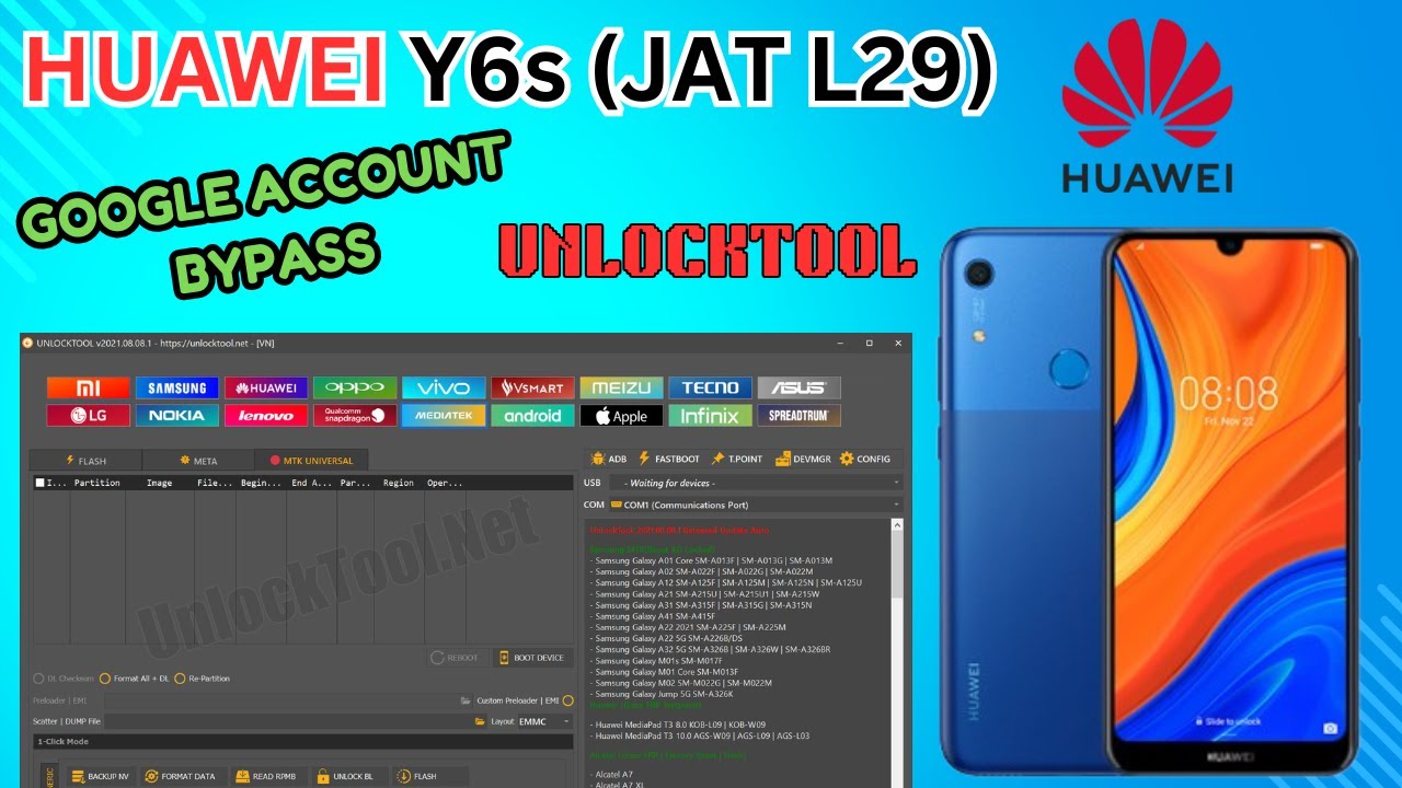 HUAWEI Y6s (JAT L29) FRP/GOOGLE ACCOUNT BYPASS WITH UNLOCKTOOL - YouTube