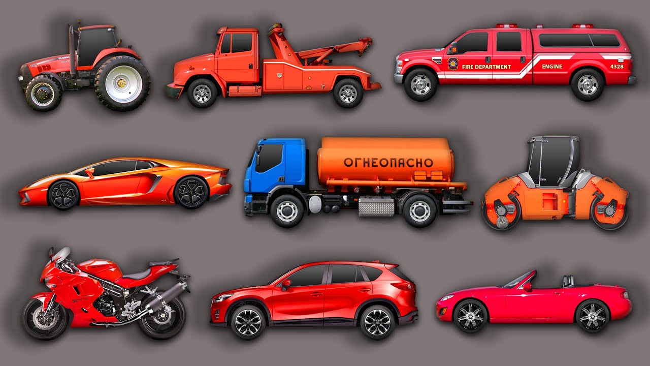 Car Wash. Learning street Vehicles for kids. Cars and trucks: tractor ...