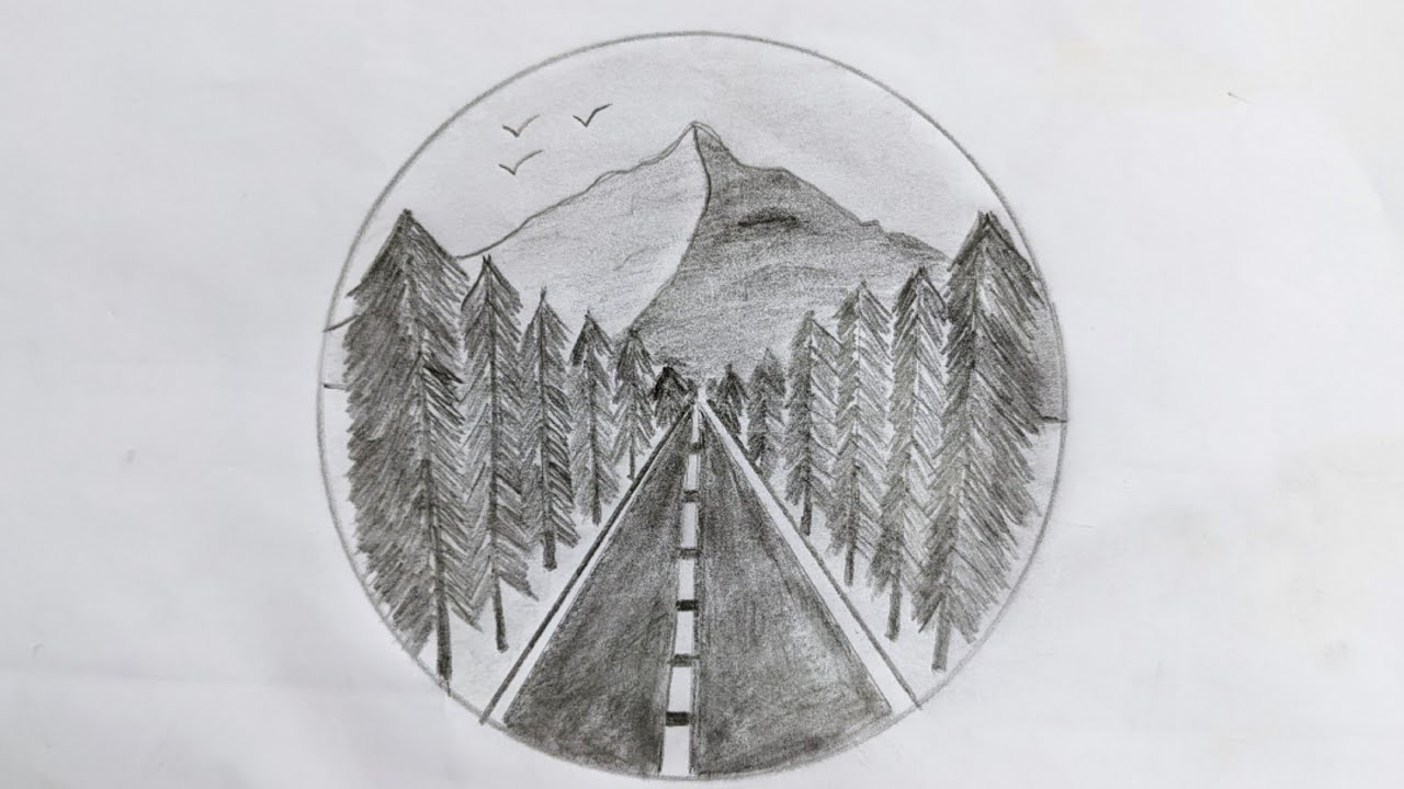 How to draw easy landscape for beginners। Drawing road landscape easy।# ...