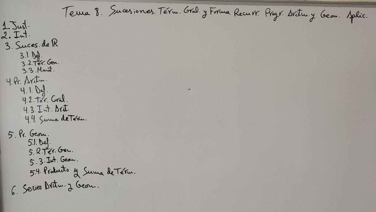 TEMA 8. SUCESIONES. TÉRMINO GENERAL Y FORMA RECURRENTE PROGRESIONES ...