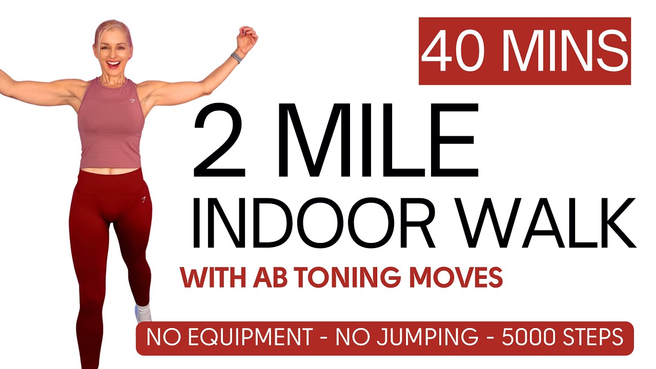 2 Mile Walk + Ab Toning | 40 Minute Fun Fat-Burning Workout (No ...