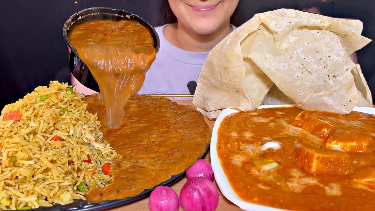 Eating Dal Makhani, Shahi paneer, Rumali roti, fried rice 🤭 - YouTube