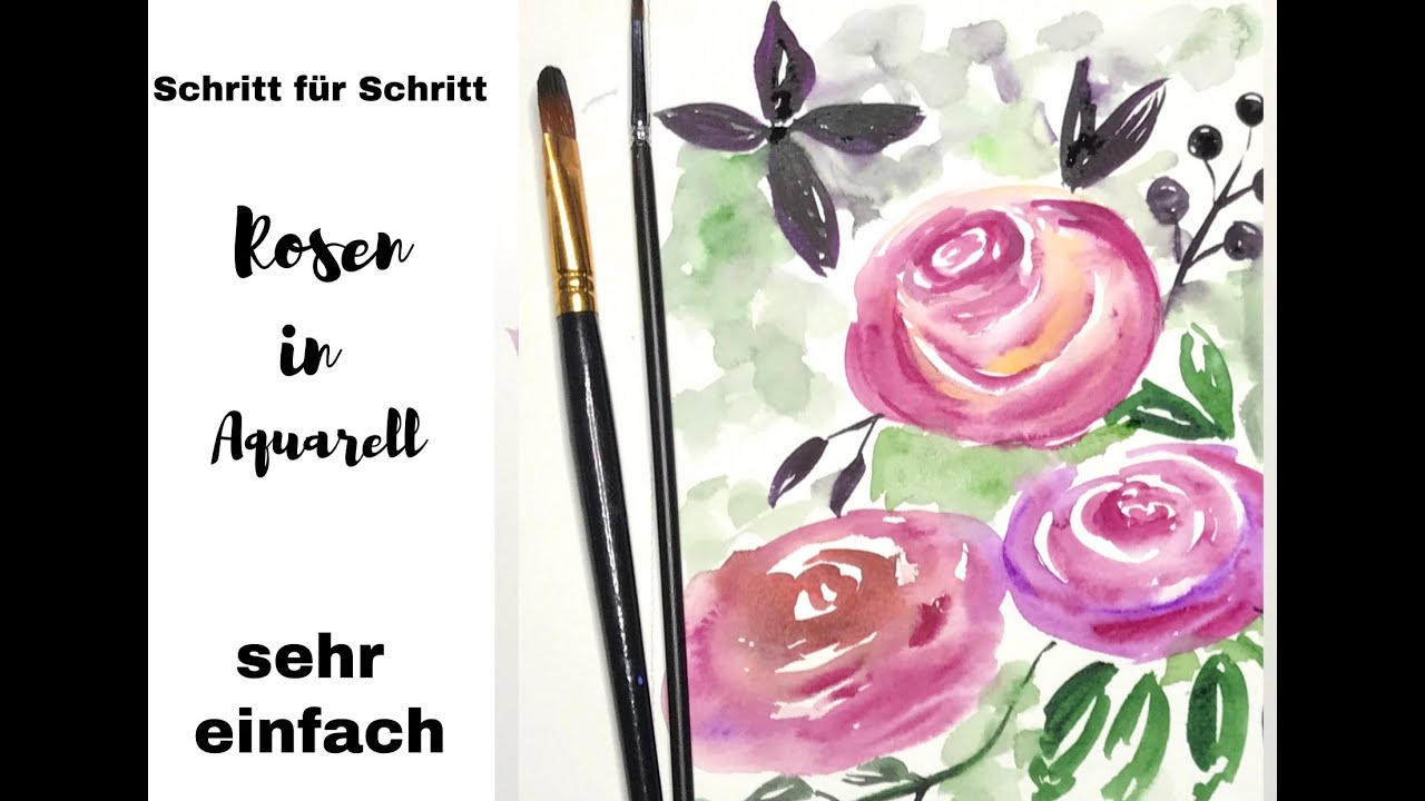 Rosen Blumen Aquarell malen watercolor Tutorial Schritt für Schritt ...