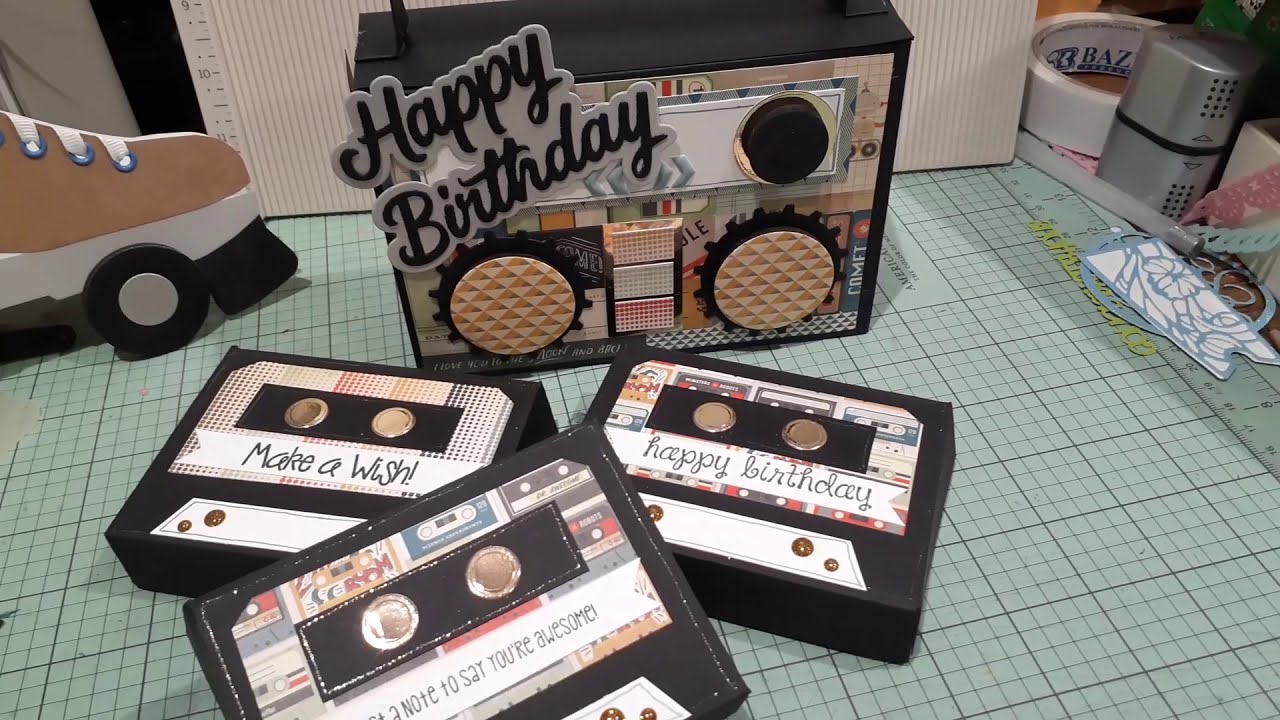 I made a paper boombox and cassette tape birthday boxes, and a ...