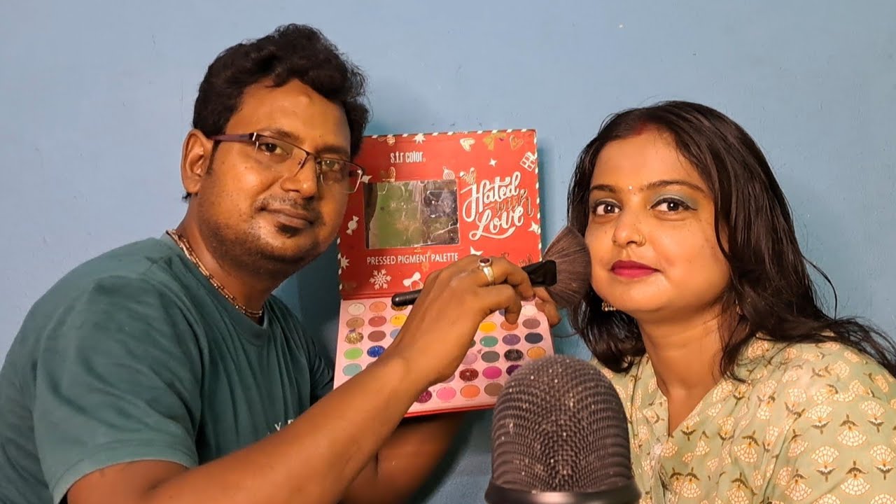 ASMR Doing my face makeup with My Husband (asmr raju and asmr eti ...