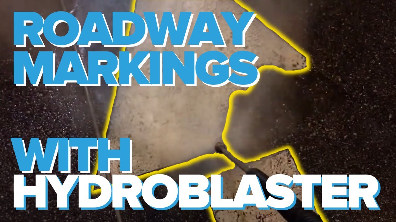 Hydro blasting roadway markings off asphalt - YouTube