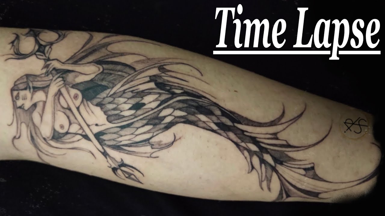 🍀 Mermaid tattoo. black tattoo artist. deniz kizi dovmesi. time lapse ...