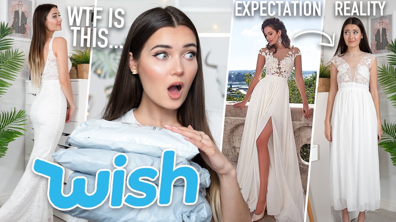 TRYING ON WEDDING DRESSES FROM WISH... SIS THIS AIN'T IT! - YouTube