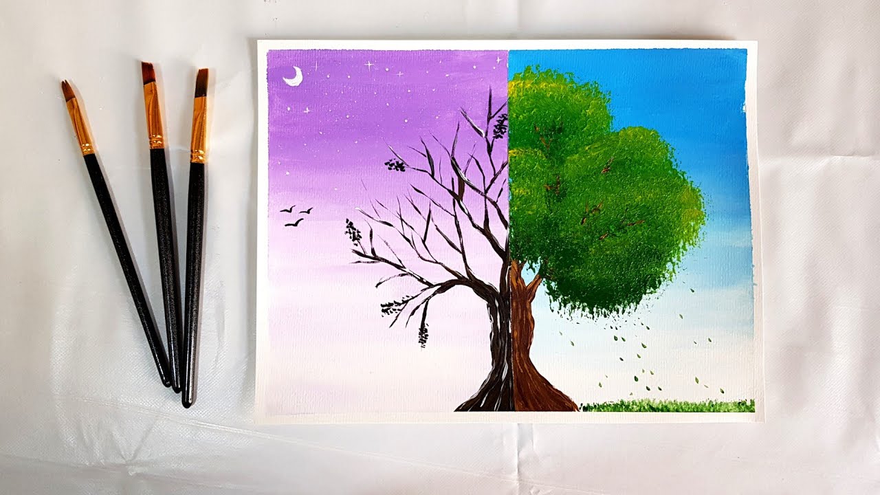 ACRYLIC PAINTING | TUTORIAL | HOW TO PAINT TREE | EASY ACRYLIC PAINTING ...