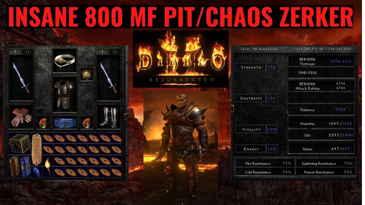 Diablo 2 Resurrected. D2R Online Insane 800 MF Pit/Chaos Zerker With ...