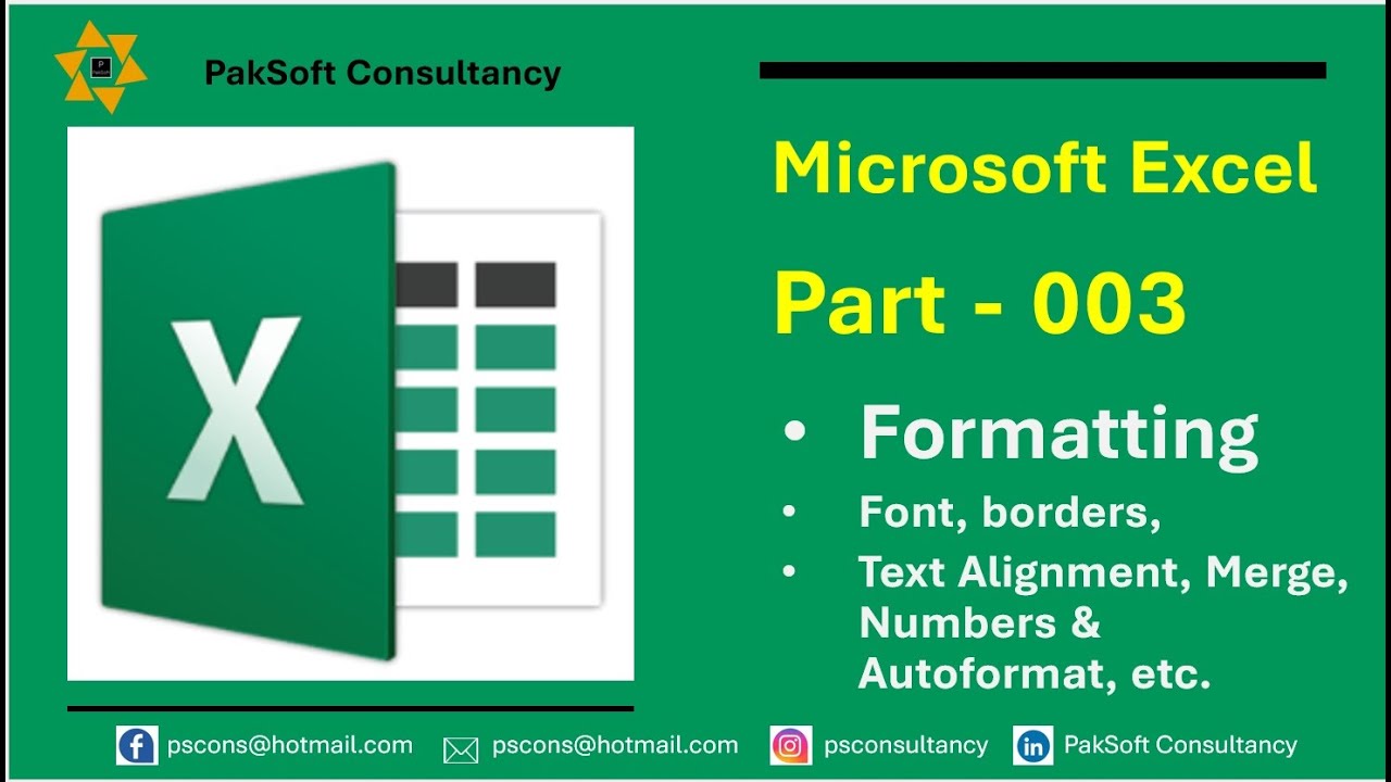 Microsoft Excel Part 003 |2010 |2013 |2016 |2019 |365 | Formatting of ...