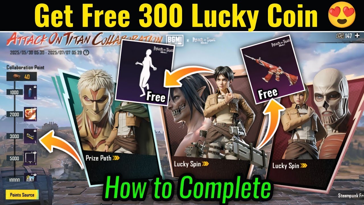 Attack on Titan Mission Explain | Free 300 Lucky Coins | BGMI New Prize ...