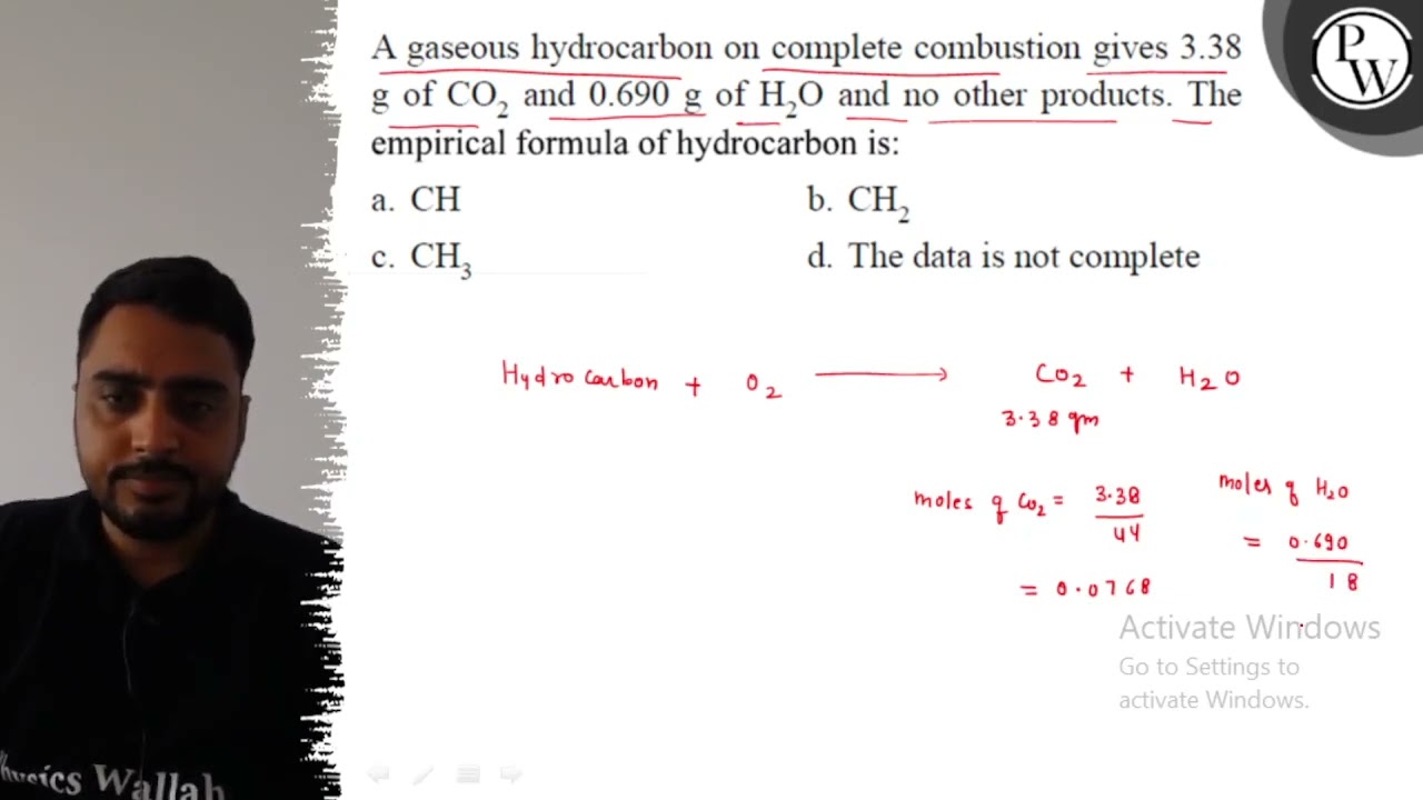 A gaseous hydrocarbon on complete combustion gives \( 3.38 \) \( \m ...