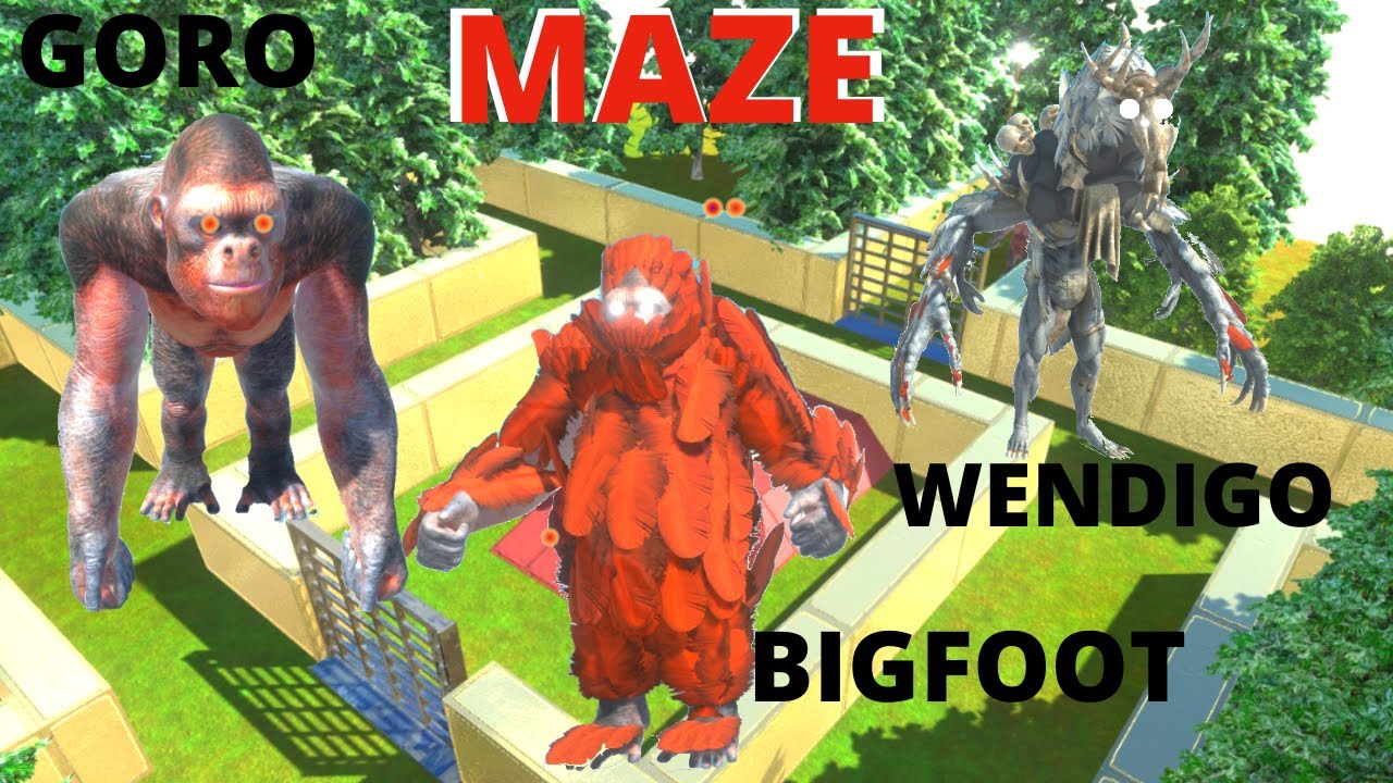 GORO + WENDIGO + BIGFOOT MAZE - ANIMAL REVOLT BATTLE SIMULATOR - YouTube