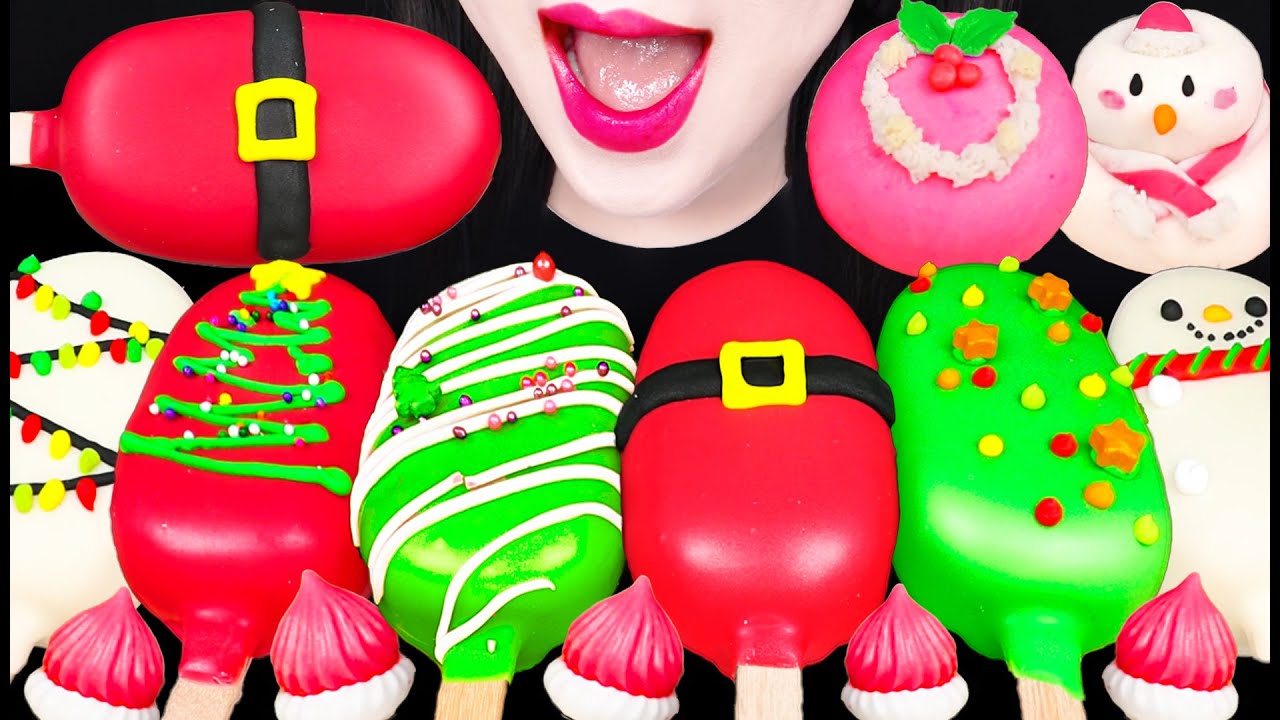 ASMR CAKE POP, CHRISTMAS WAGASHI 케이크팝 먹방 MUKBANG, EATING - YouTube