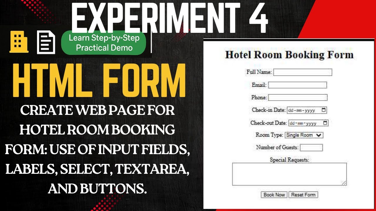 HTML Form Project | Ex:4 Hotel Room Booking Form Using Input, Select ...