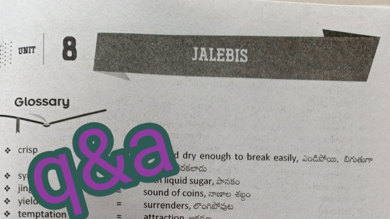 8th class English (unit -8) jalebis lesson question and answers guide ...