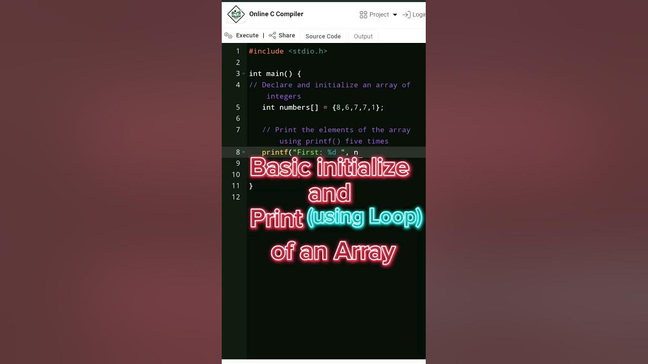 Basic Array Code Initialize And Print Using Loop Array Code Coding 6279
