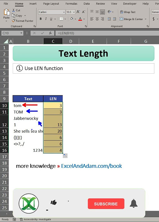 Text Length | Excel in a minute 25 - YouTube