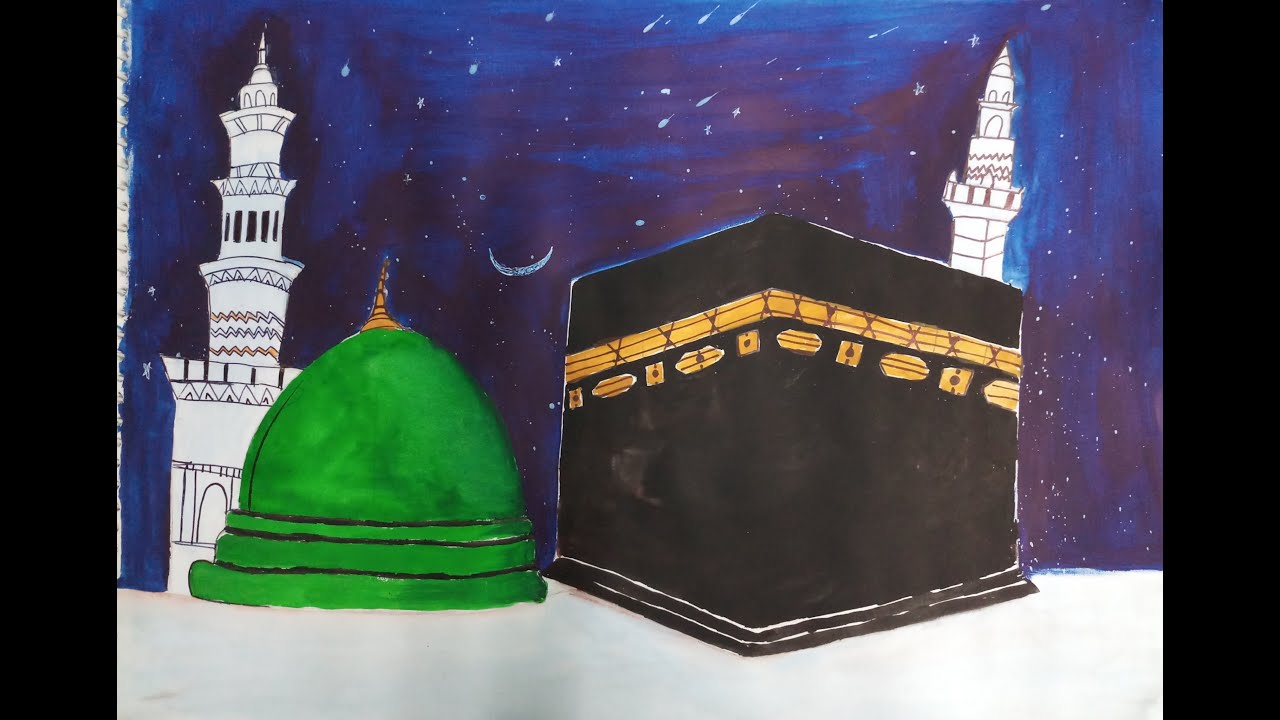 How to paint makka madina/how to draw makka madina step by step ...