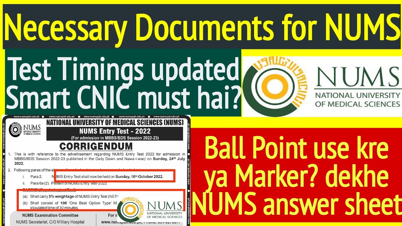 NUMS Test Documents and Important instruction/Army Medical College/NUMS ...