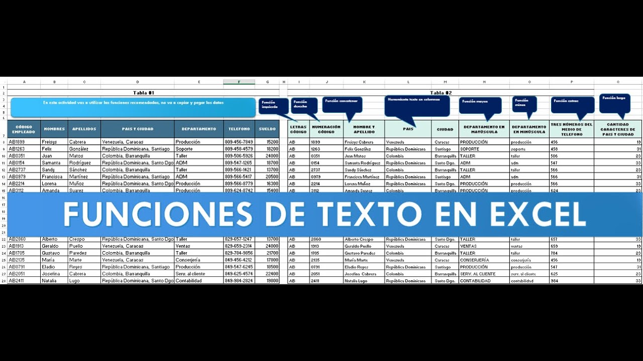 FUNCIONES DE TEXTO EN EXCEL - YouTube