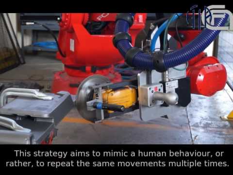 Cast iron deburring with Comau NJ220 robot - YouTube