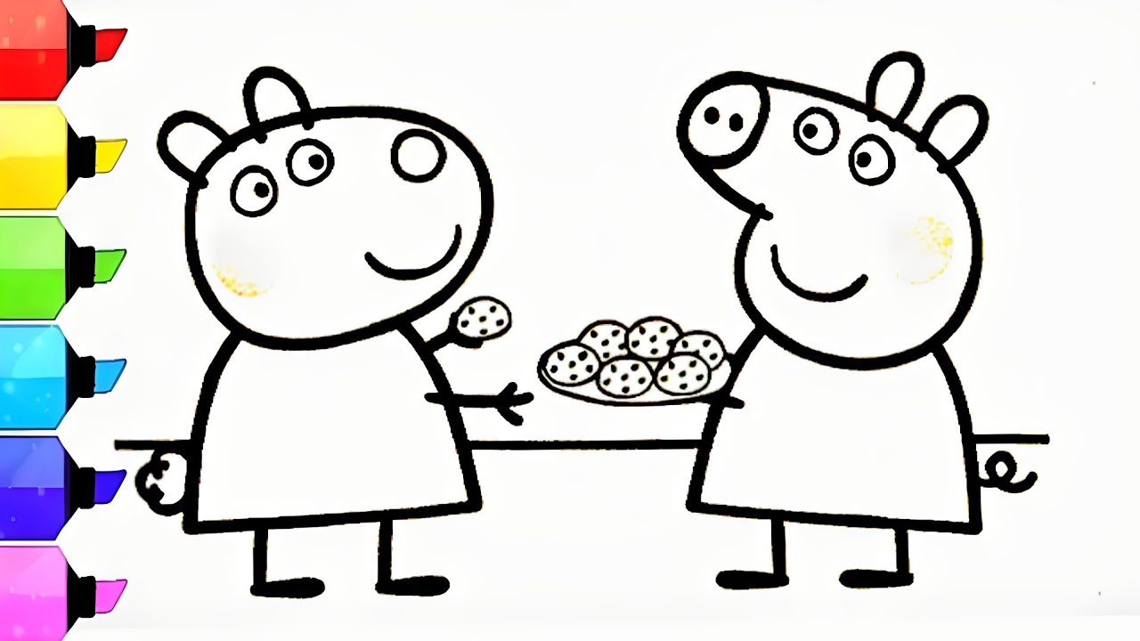 Peppa Sharing Cookies with Suzy Sheep Drawing, Painting and Coloring ...