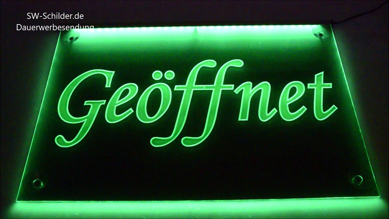 LED Gravur Leuchtschild - Werbeschild GEÖFFNET MIT SAUGNÄPFEN SW ...