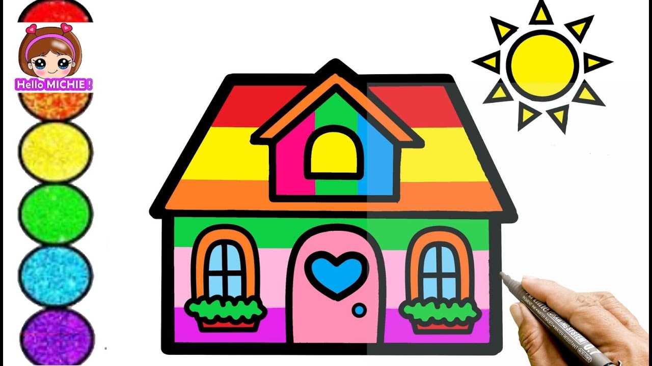 HOW TO DRAW A CUTE HOUSE AND COLOR FOR KIDS | Drawing Tutorial Art ...