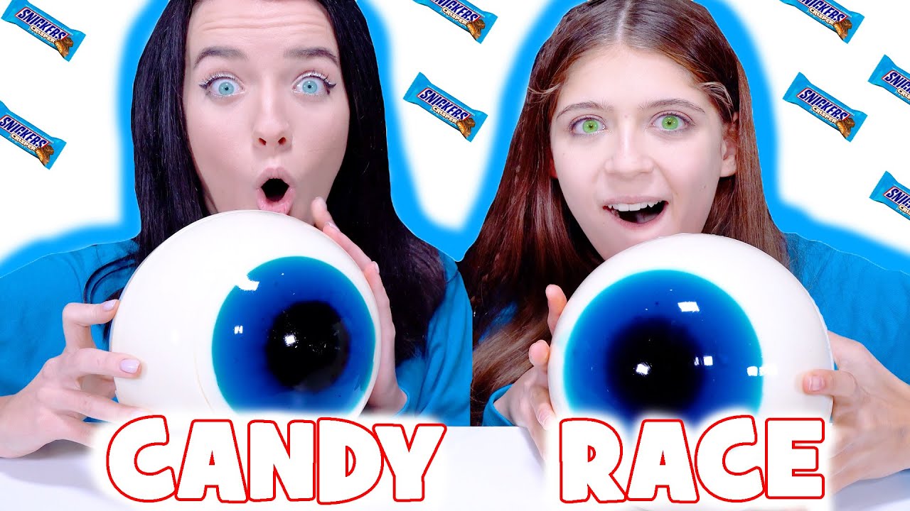 ASMR Candy Race Eating Only Blue Food | Giant Gummy Eyeballs Mukbang ...