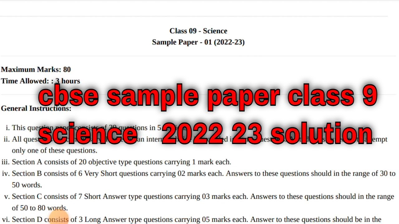 Cbse sample paper class 9 science 2022 23 solution - YouTube