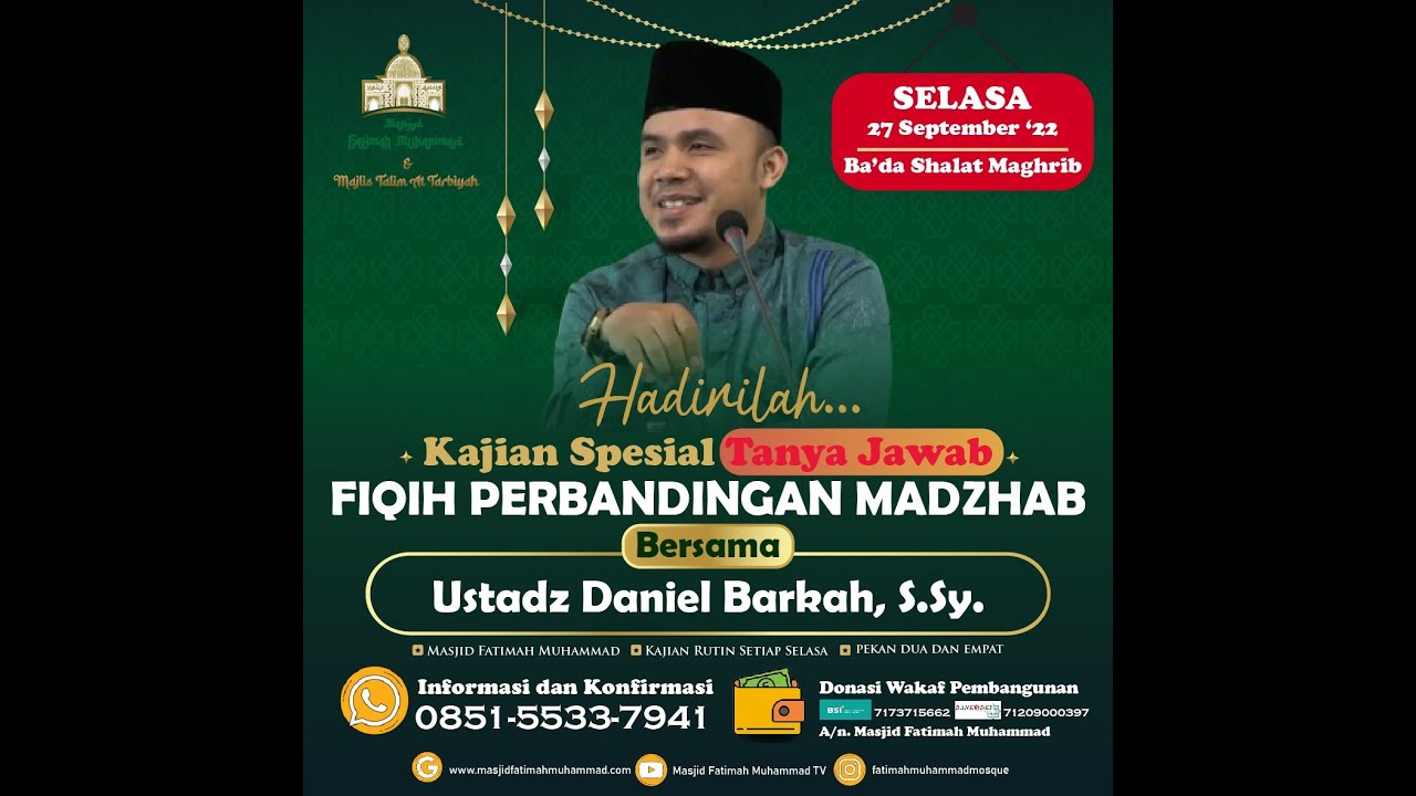 🔴 LIVE USTADZ DANIEL BARKAH, S.Sy KAJIAN RUTIN SELASA MASJID FATIMAH ...