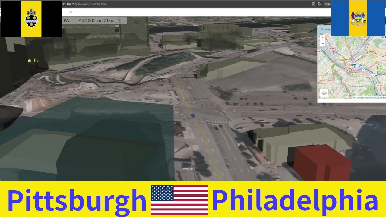 3D driving route simulation using real maps from Pittsburgh to ...