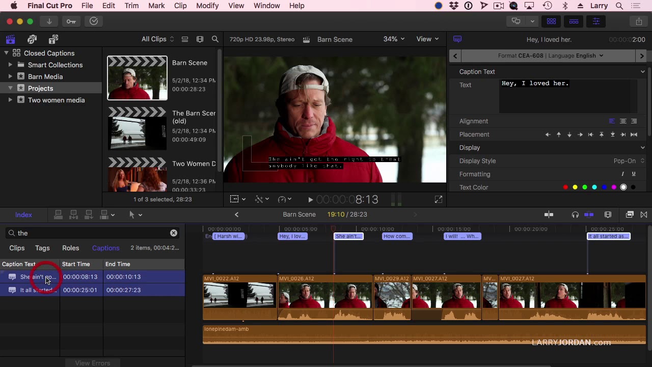 Final Cut Pro X: Control Closed Captions with the Timeline Index ...