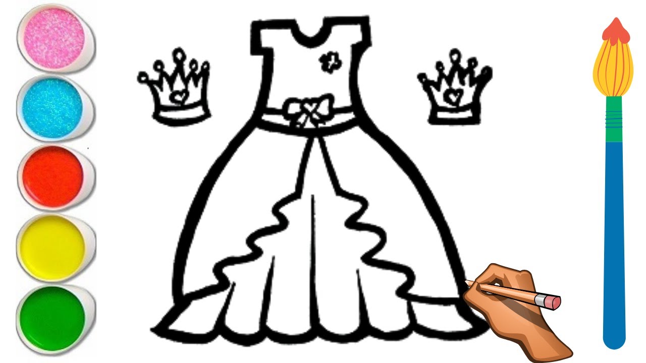 Dress with Crown Drawing & Painting for Kids & Toddlers | Let's Paint ...