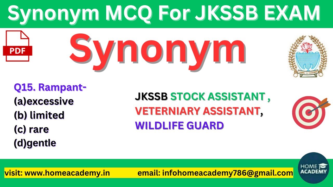 JKSSB Exam #Synonym #practice #Stock assistant #wildlife guard # ...