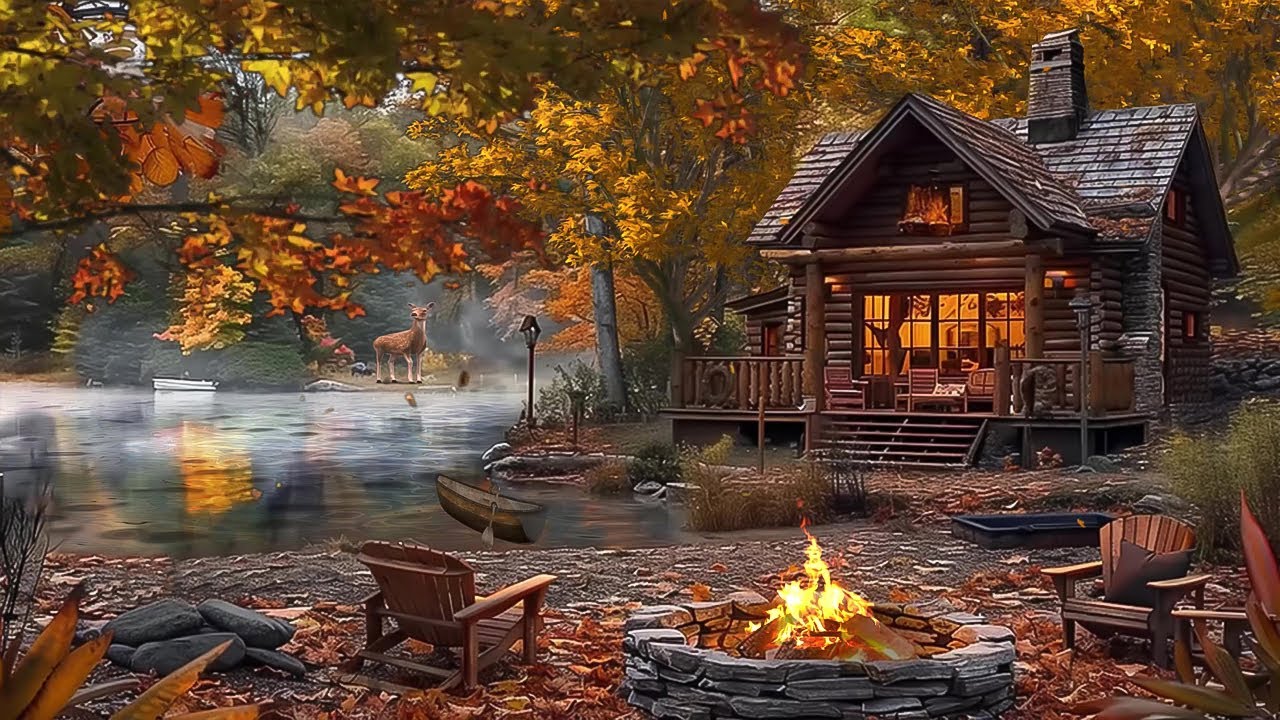 Cozy Autumn Escape🍂🏡Gentle Evening Sounds, Whispering Leaves, Flowing ...