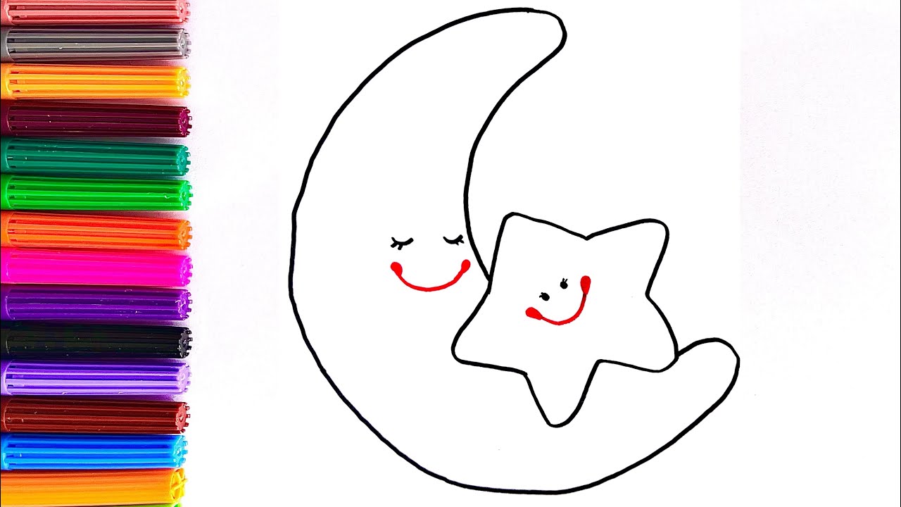 How to draw Moon and Star | Easy Moon and Star Drawing for kids - YouTube