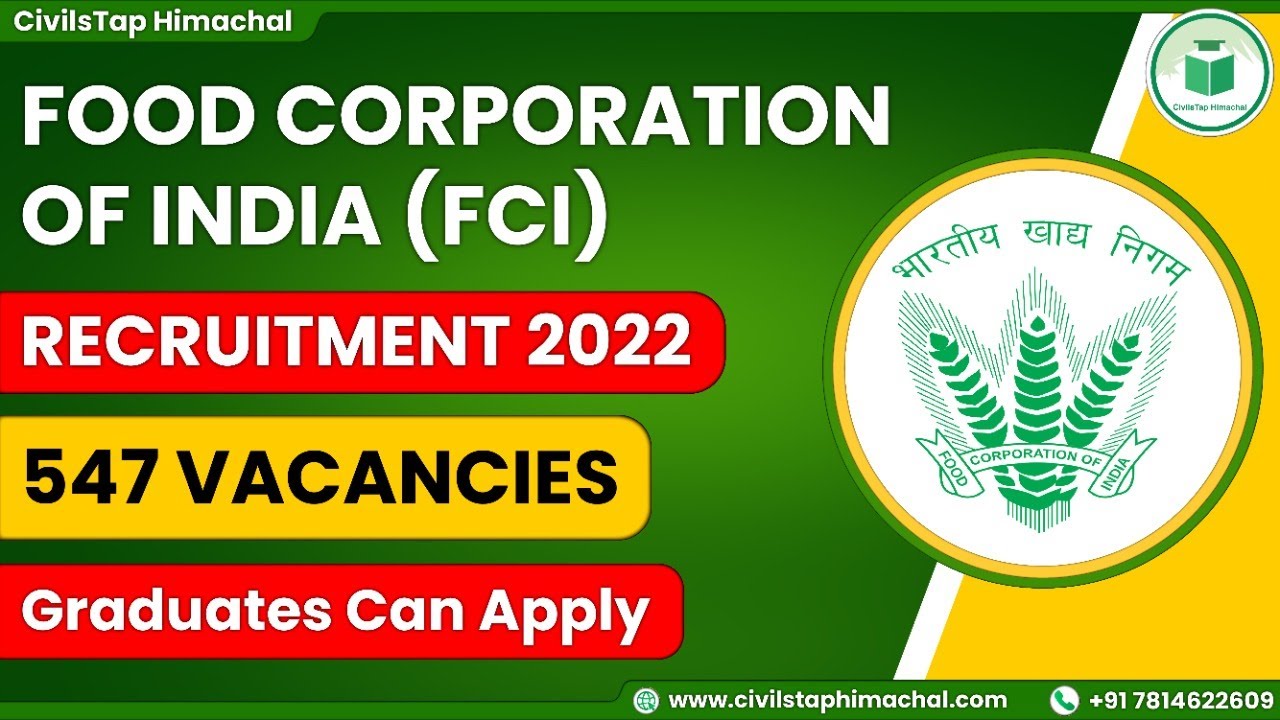Food Corporation of India (FCI) | Recruitment 2022 | 547 Vacancies ...