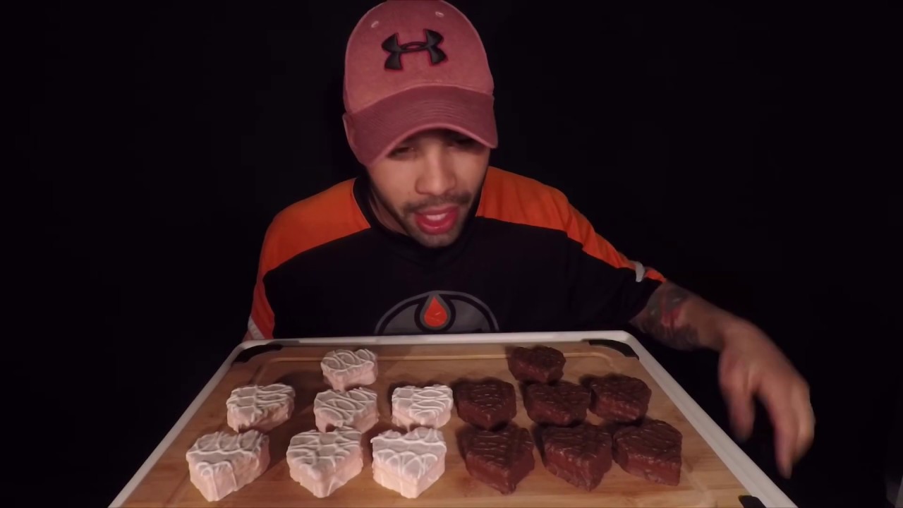(ASMR) Eating Mini Cake Hearts | VALENTINE'S DAY | Whispering - YouTube