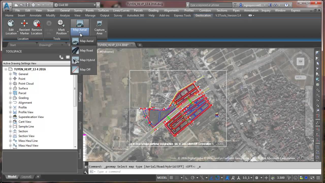 V3Tech_Hiển thị bản đồ và xuất bản vẽ lên Google Earth trong Autocad Civil 3D - YouTube