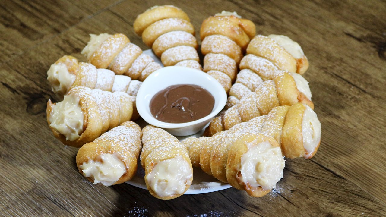 Conitos rellenos de crema pastelera 😋 ¡SIN USAR MOLDES! 😱 - YouTube