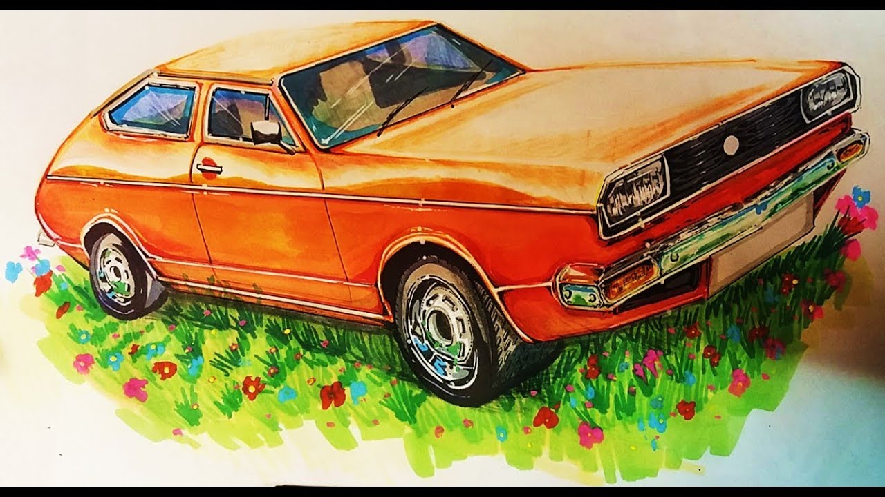 (time lapse)---Drawing a 1974 Volkswagen Passat MK1---- - YouTube